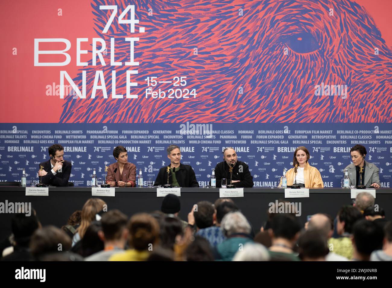 Berlin, Germany. 17th Feb, 2024. Screenwriter Giacomo Bendotti (l-r), actors Berenice Bejo, Gael ...