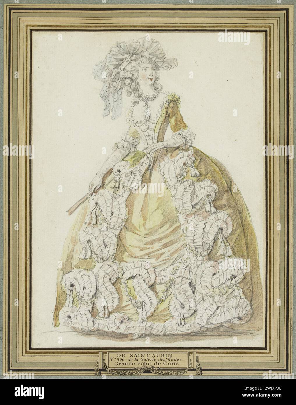 Augustin de Saint-Aubin (1736-1808). "Large short dress". Drawing for ...