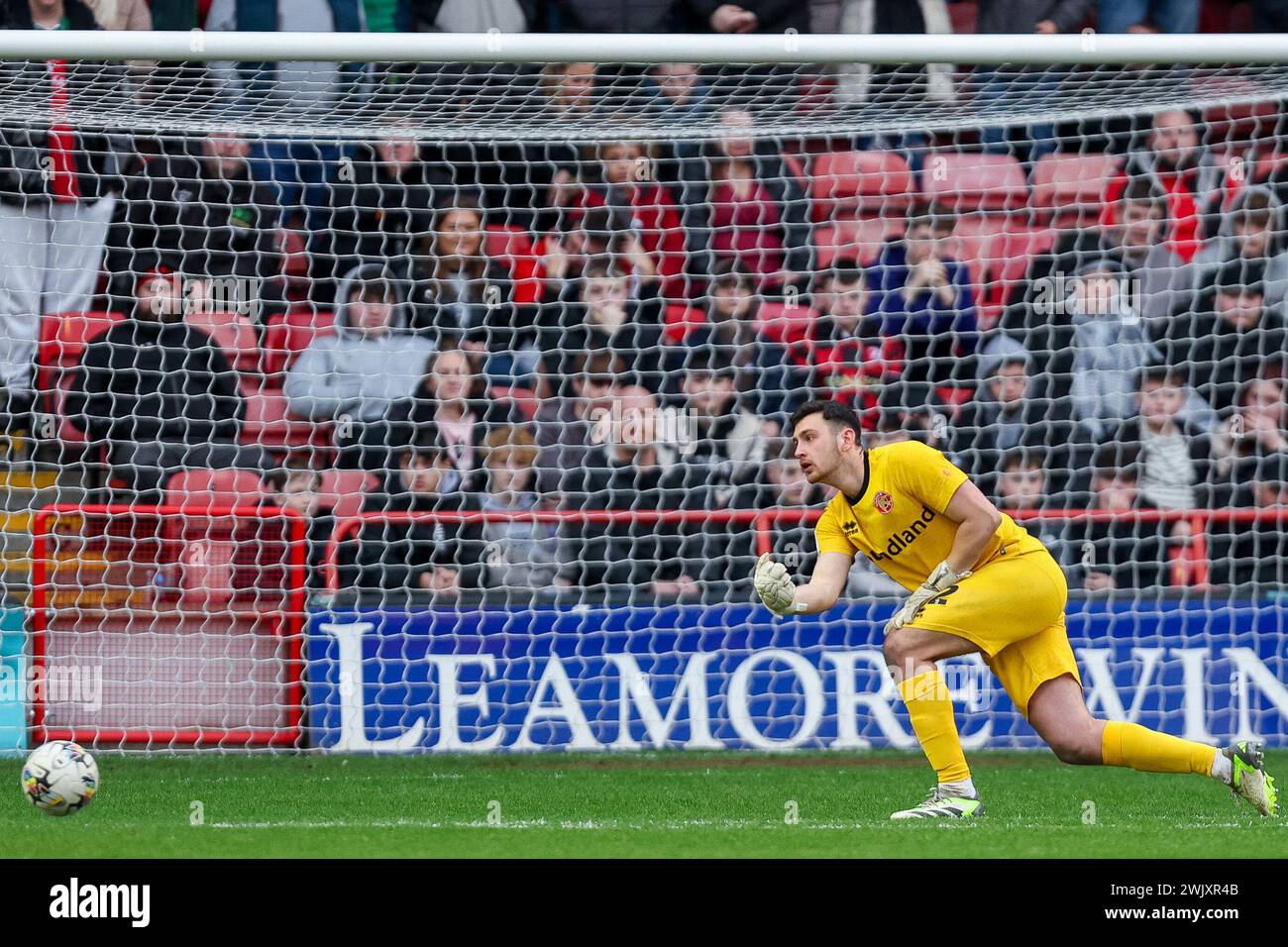 Walsall, UK. 17th Feb, 2024. Walsall's goalkeeper, Jackson Smith in ...