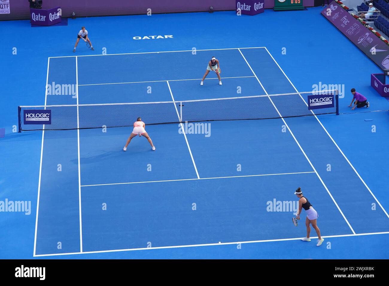 Action from the doubles match of the Qatar TotalEnergies Open 2024 at ...