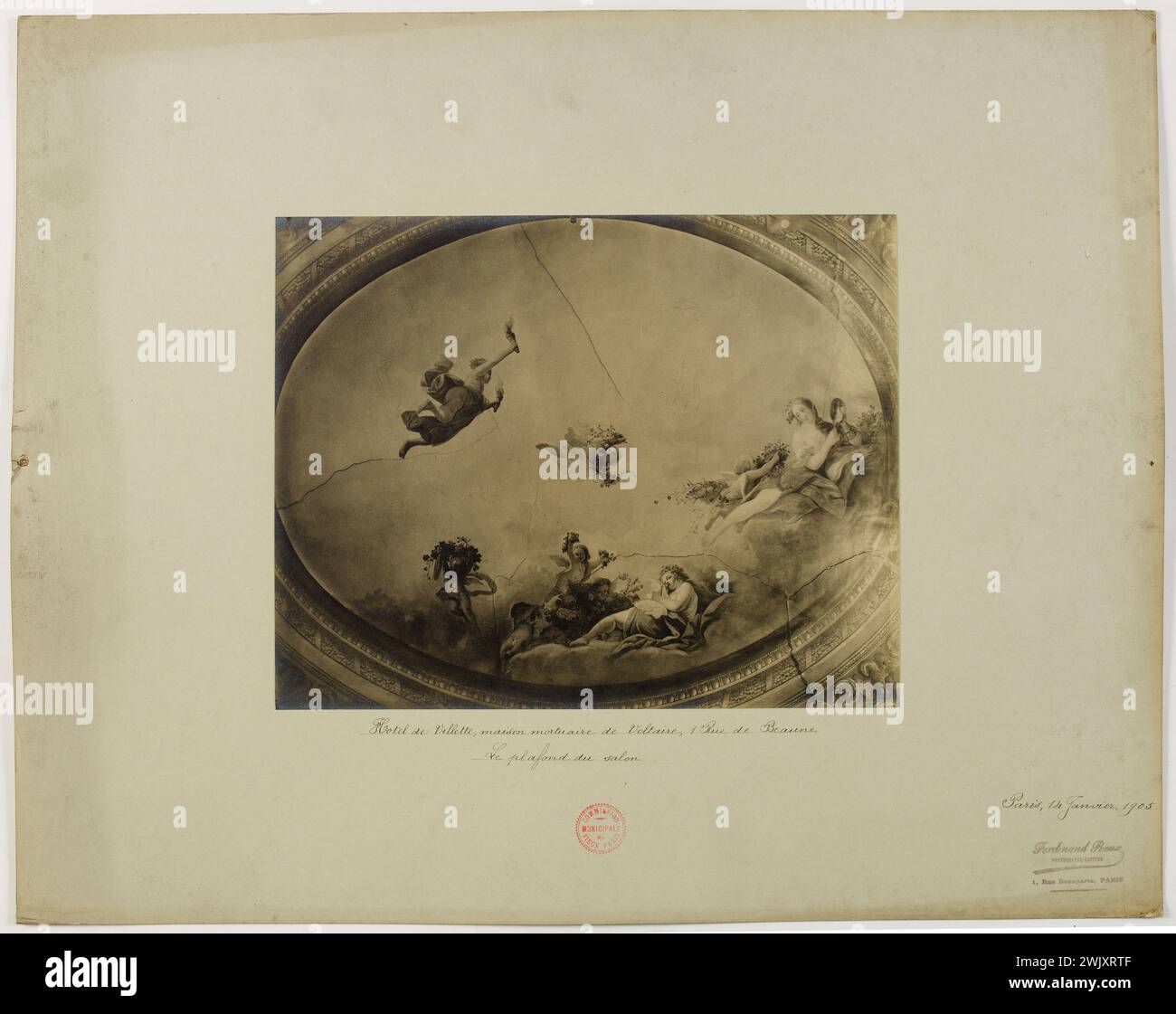 The ceiling of the Hôtel de Villette lounge, Voltaire mortuary house, 1 ...