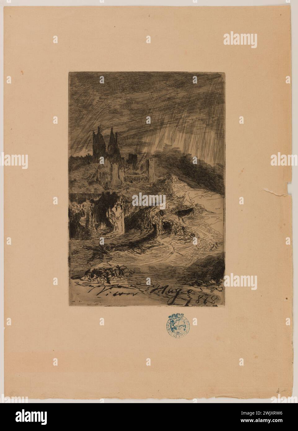 Charles-Jean-Louis Courtry (1846-1897) (According to Victor Hugo). "L'Éclair". Etching. 1868 ...