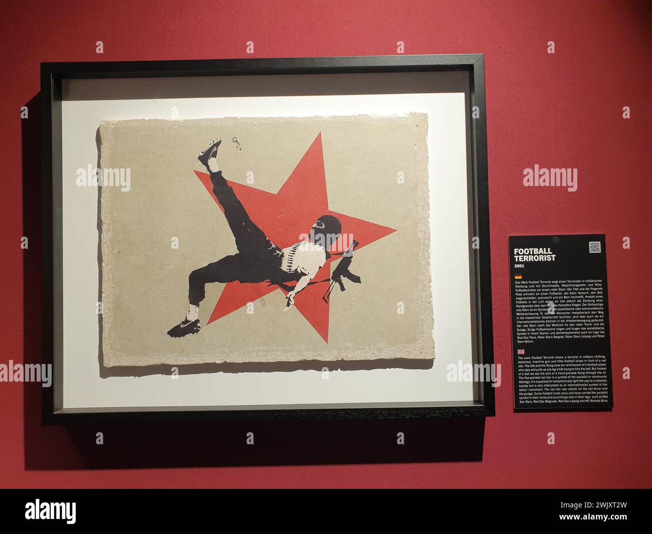 Artwork „Football terrorist“ by Banksy in the exhibition „The Mystery ...