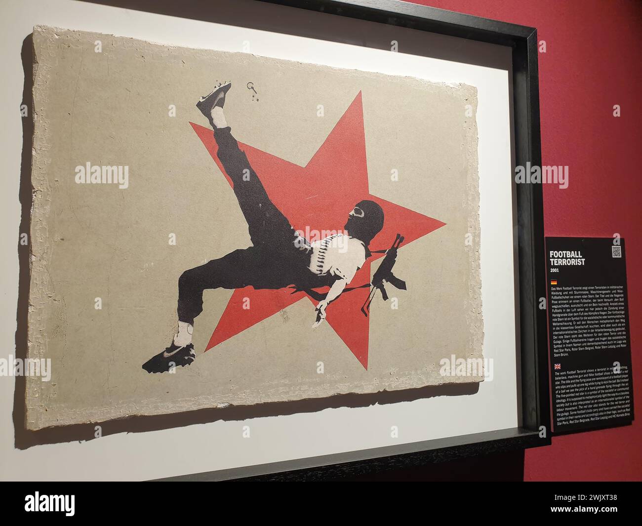 Artwork „Football terrorist“ by Banksy in the exhibition „The Mystery ...