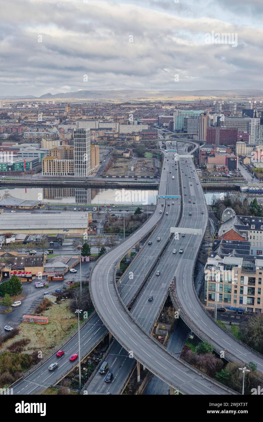 Aerial view of the Kingston Bridge over the River Clyde and M8, M74 ...