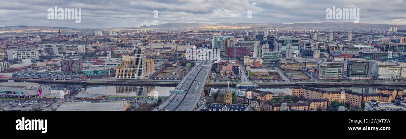 Aerial view of the Kingston Bridge over the River Clyde and M8, M74 ...
