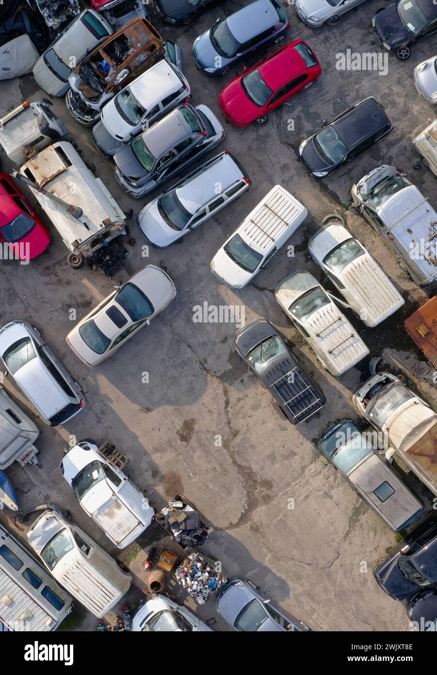 Car compound for scrap metal recycling viewed from above Stock Photo ...