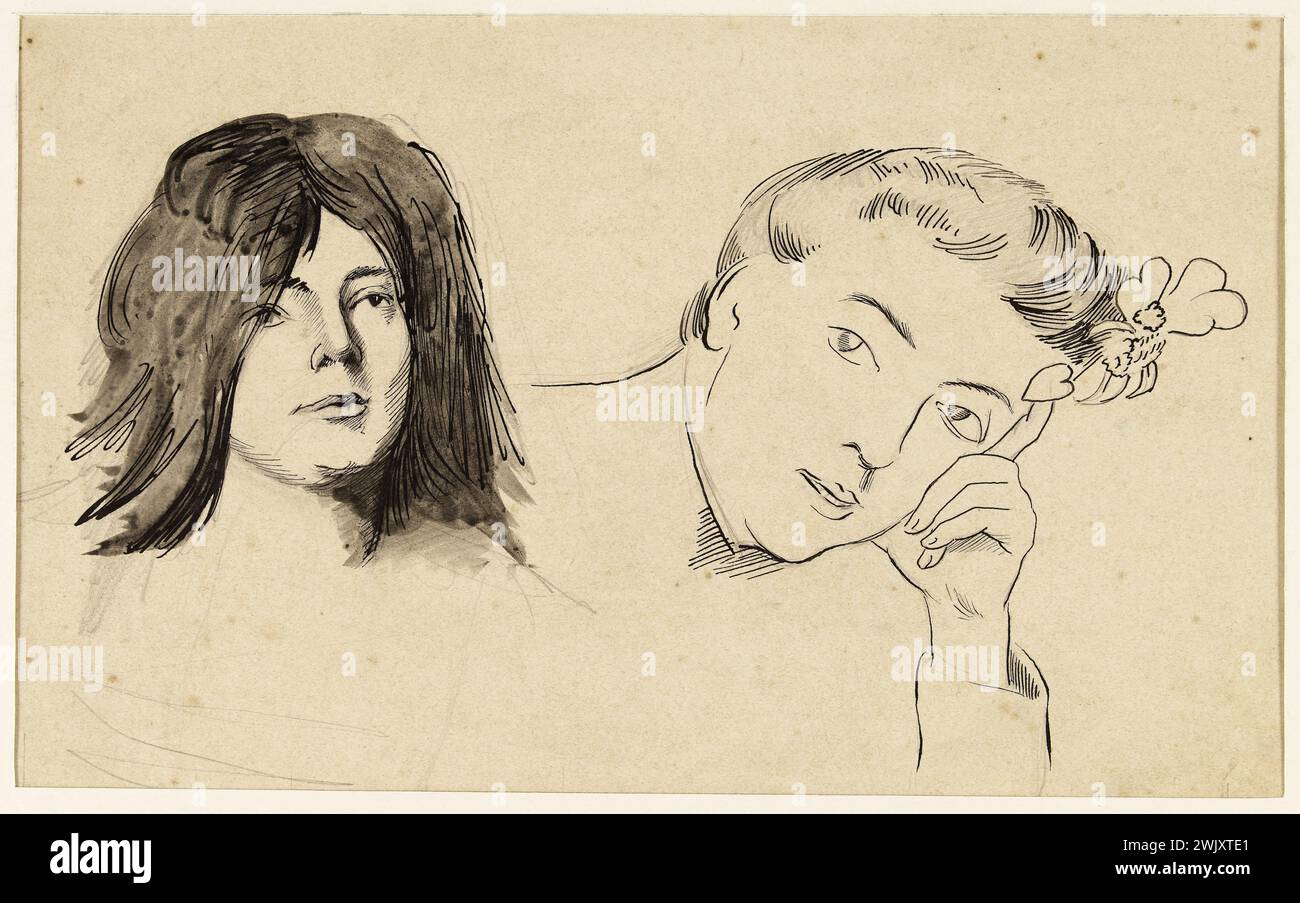 Arthur-Joseph Guéniot (1866-1951). Two women's heads: one with long ...
