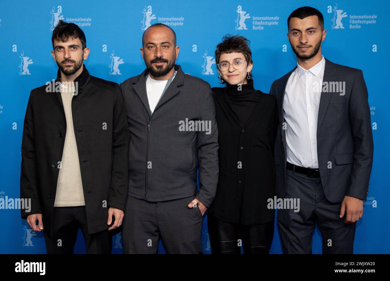 Berlin, Germany. 17th Feb, 2024. Directors Yuval Abraham (l-r), Hamdan ...