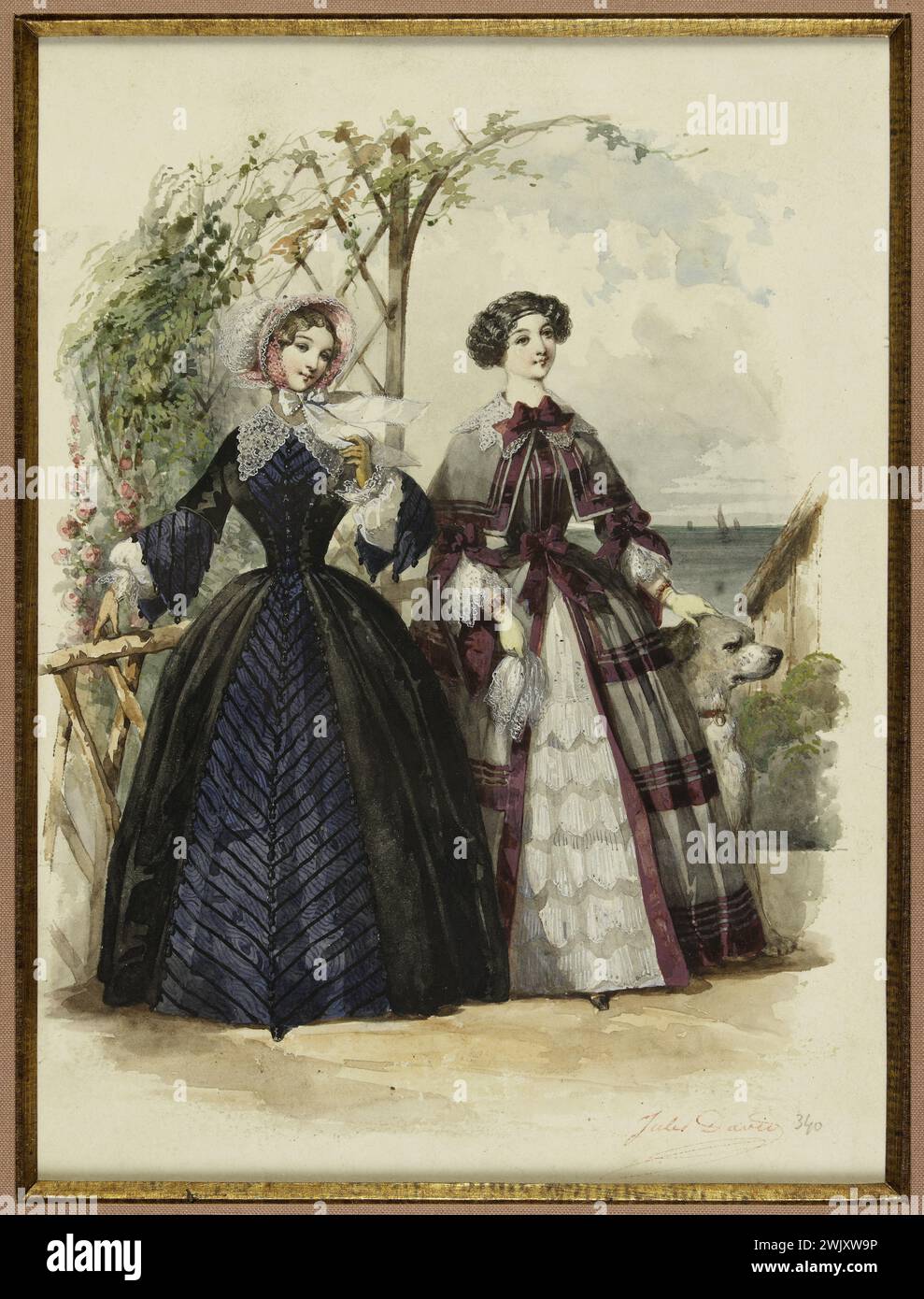 Jules David (1808-1892). "Two women by the sea under a trellis ...