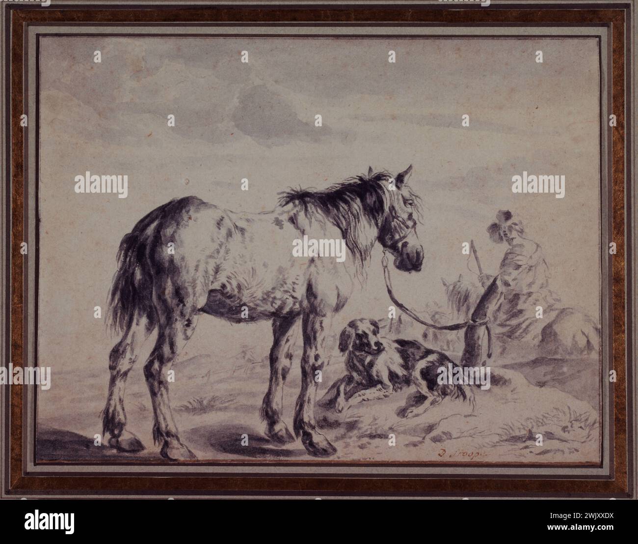 Dirk Stoop (v.1610-V.1683). "The horse attached to a palis". Drawing ...