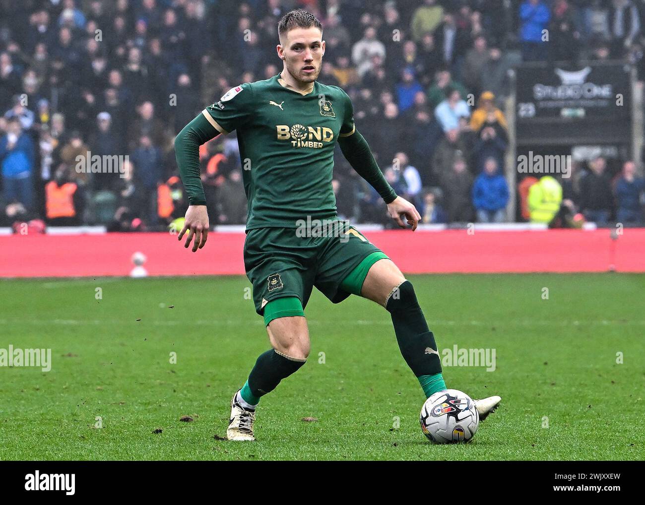 Lewis Gibson of Plymouth Argyle on the ball during the Sky Bet ...