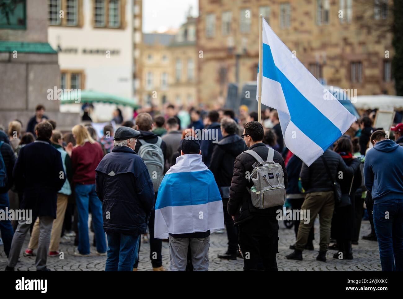 Stuttgart, Germany. 17th Feb, 2024. A white-blue-white flag flies ...