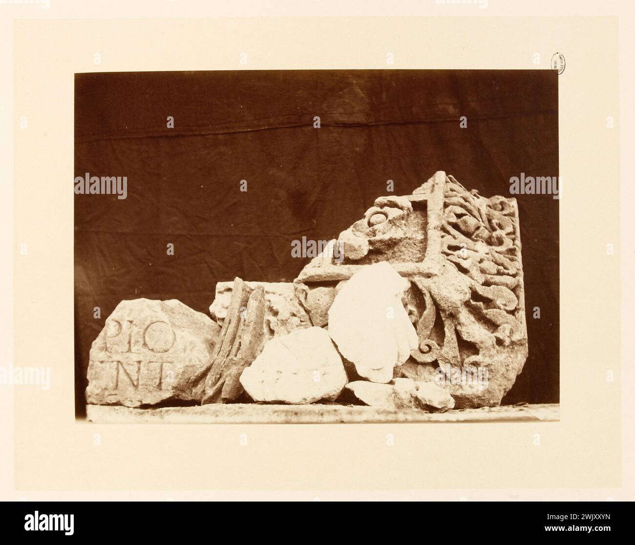 Sculpted stone fragments. Paris. Anonymous photography. Albumin paper ...