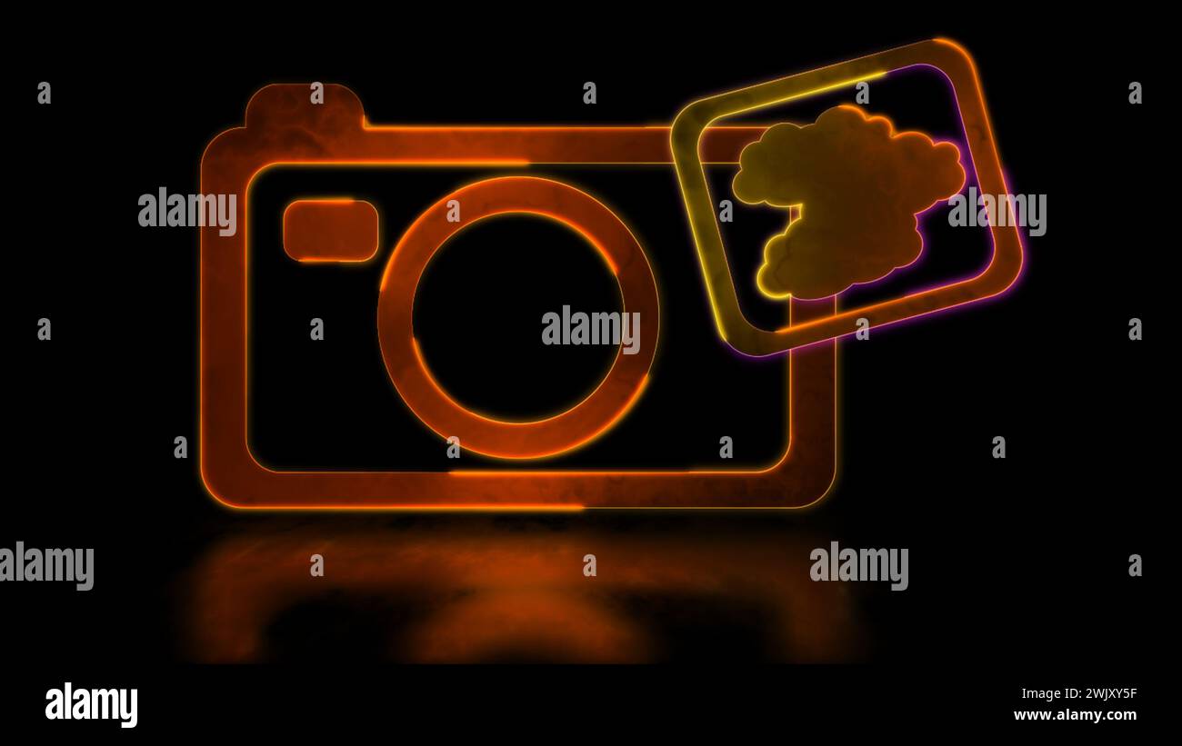 Looping neon glow effect camera icon, black background Stock Photo - Alamy