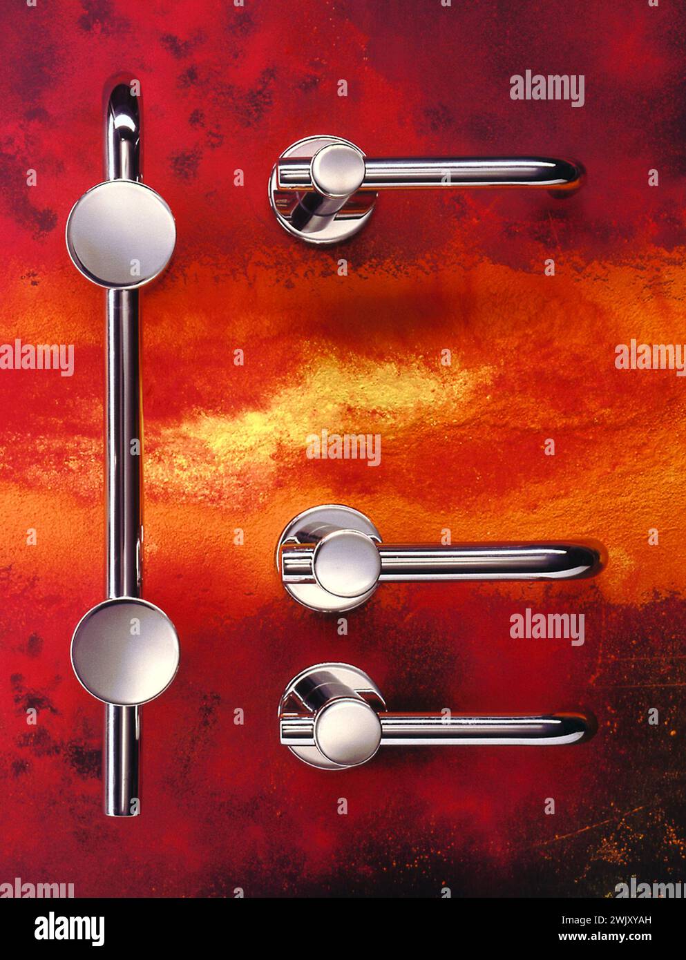 Polished stainless steel door handles Stock Photo - Alamy