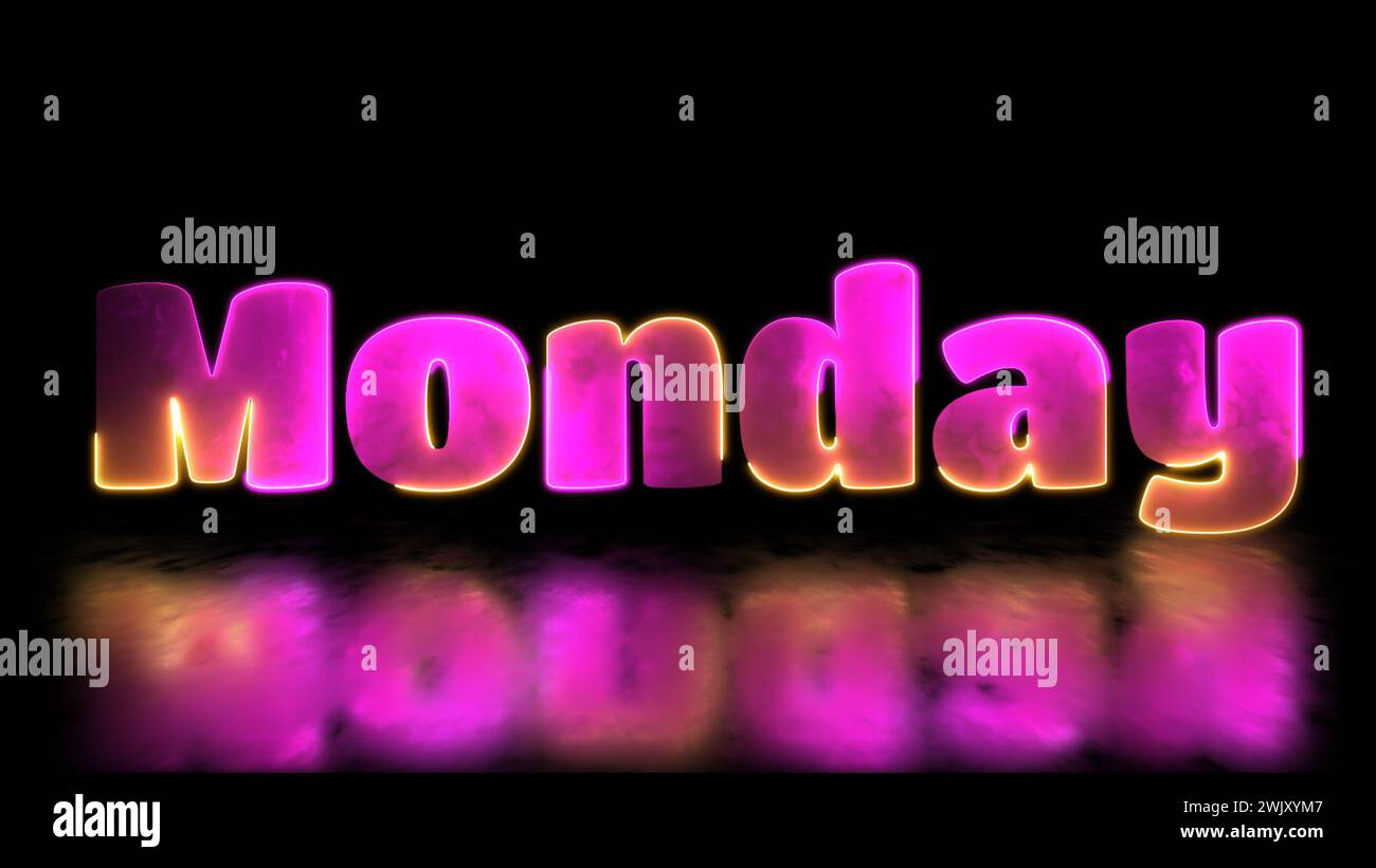 Looping neon glow effect monday word, black background Stock Photo - Alamy