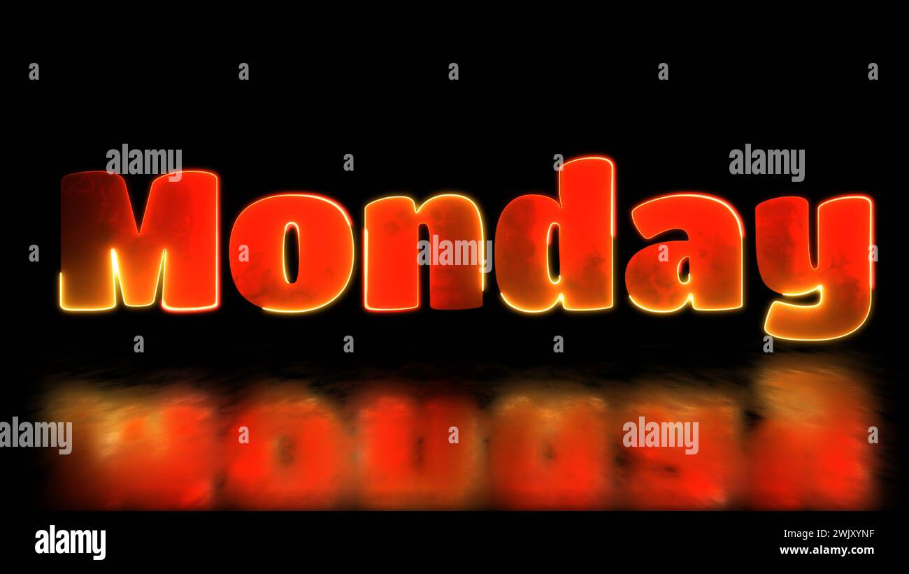 Looping neon glow effect monday word, black background Stock Photo - Alamy