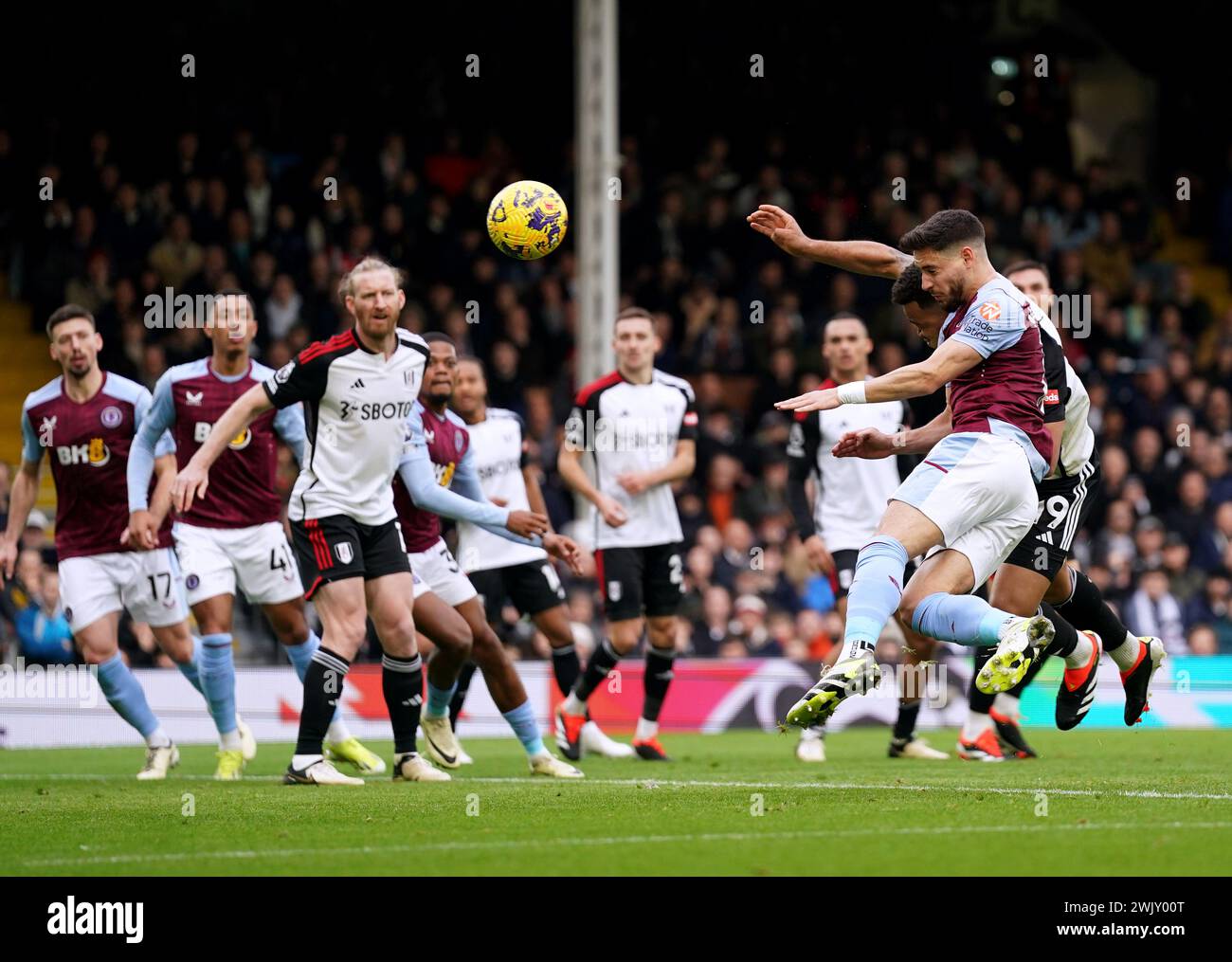 Aston Villa's Alex Moreno scores a goal which is later disallowed for ...