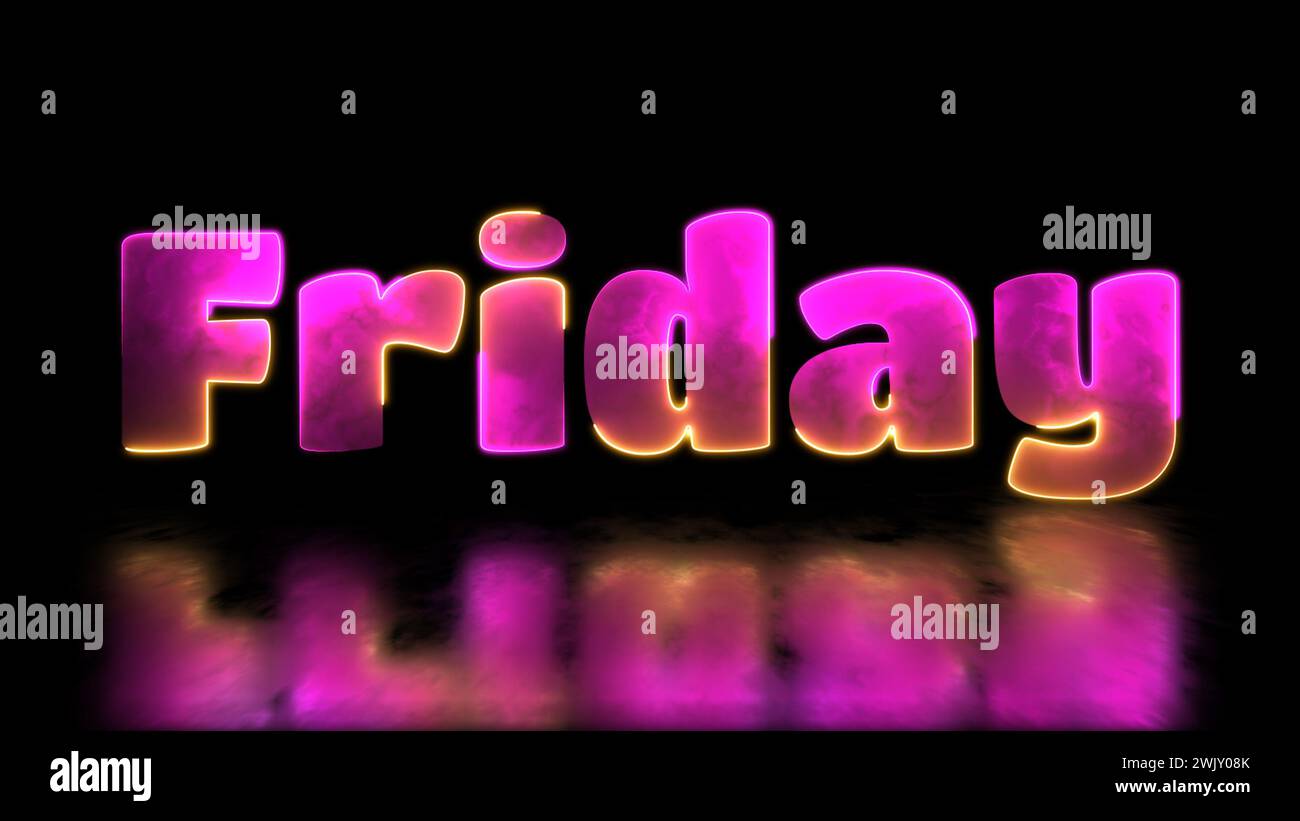 Looping neon glow effect friday word, black background Stock Photo - Alamy