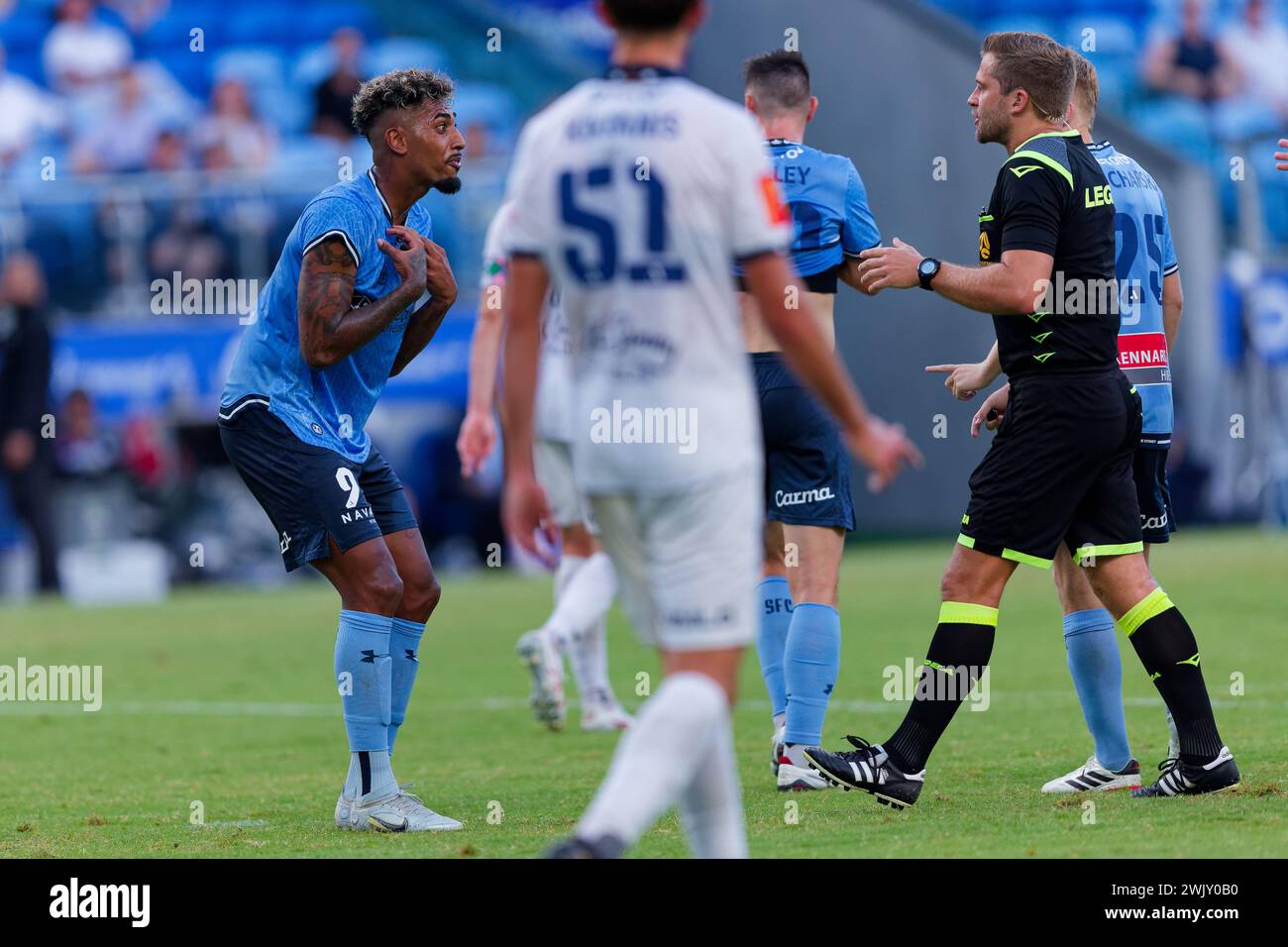 Sydney, Australia. 17th Feb, 2024. Fábio Gomes of Sydney FC talks with ...