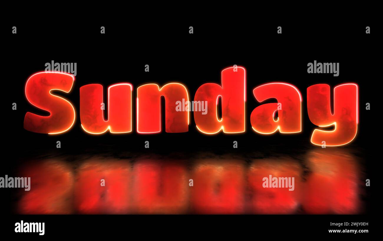 Looping neon glow effect sunday word, black background Stock Photo - Alamy