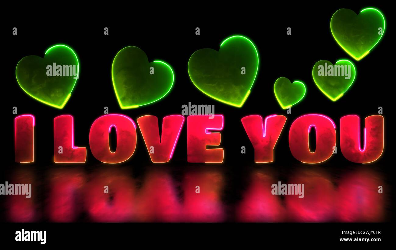 Neon light effect repeating header icon and I love you words, black ...