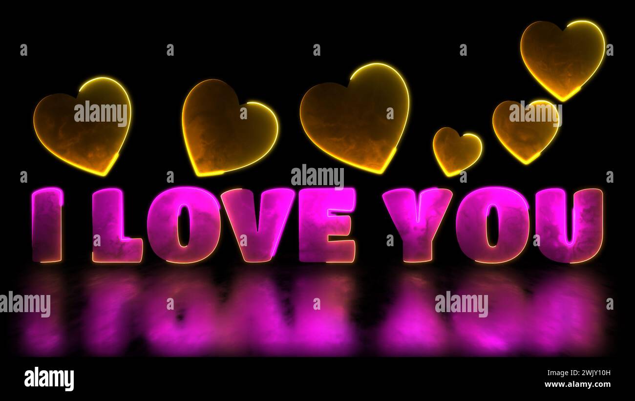 Neon light effect repeating header icon and I love you words, black ...