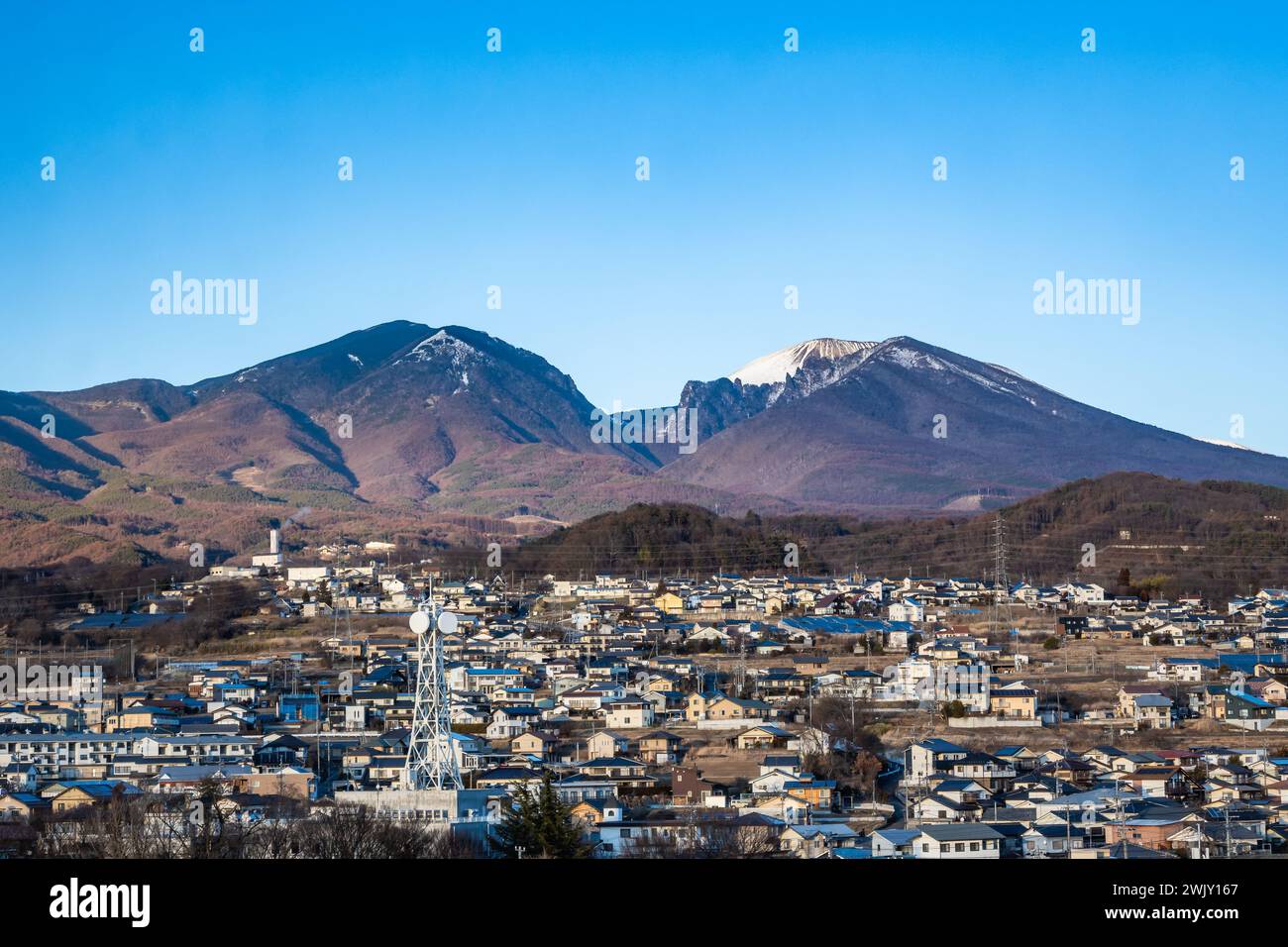 Mount Asama (浅間山, Asama-yama), an active volcano over the city ...