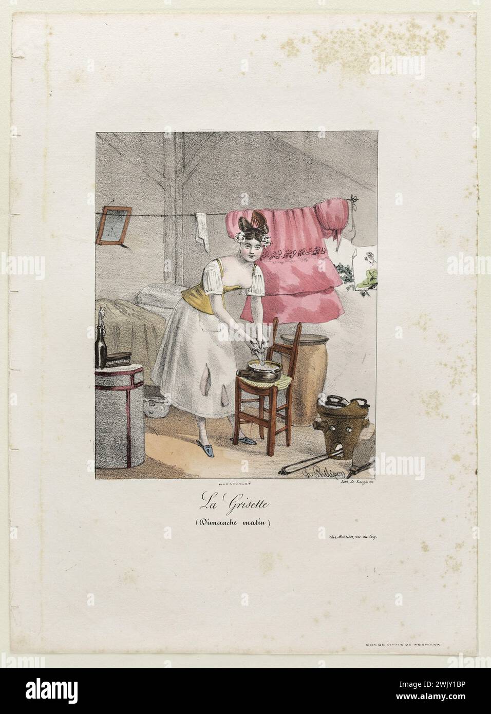Charles Philipon (1806-1862). "La Grisette (Sunday morning)". Color ...