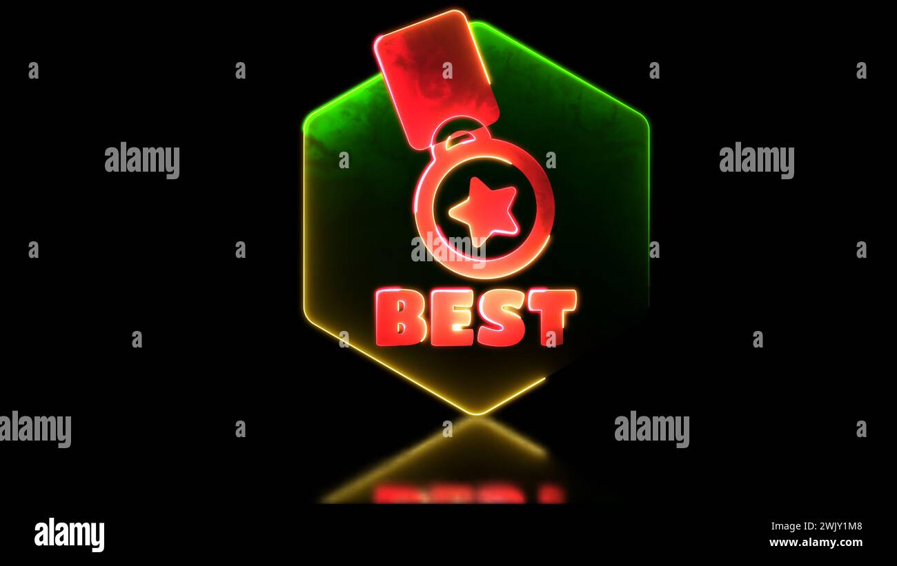 Looping neon glow effect Medal icon with the word best Black background ...
