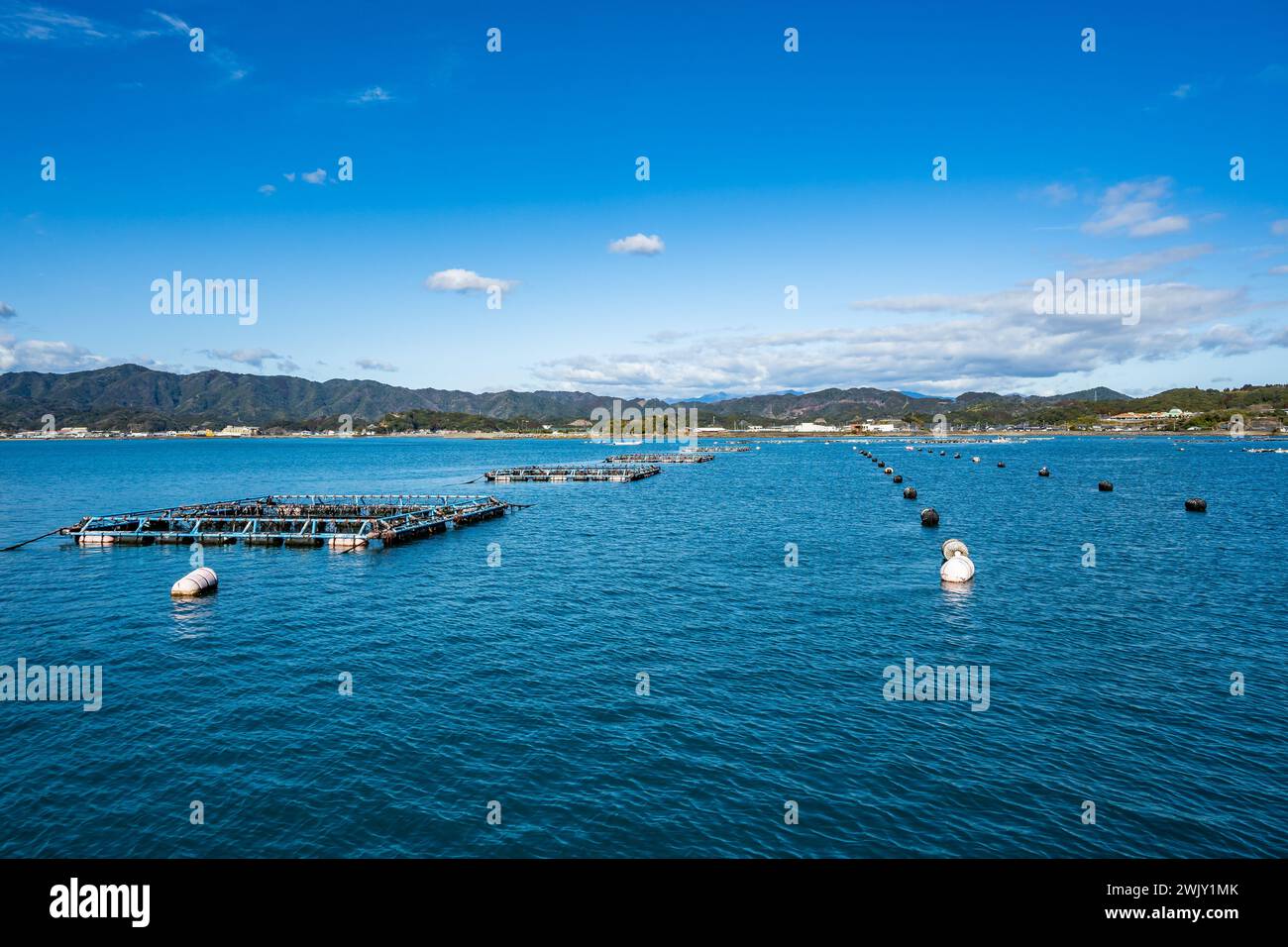 Large scale aquaculture and fish farming along coast of Japan Stock ...