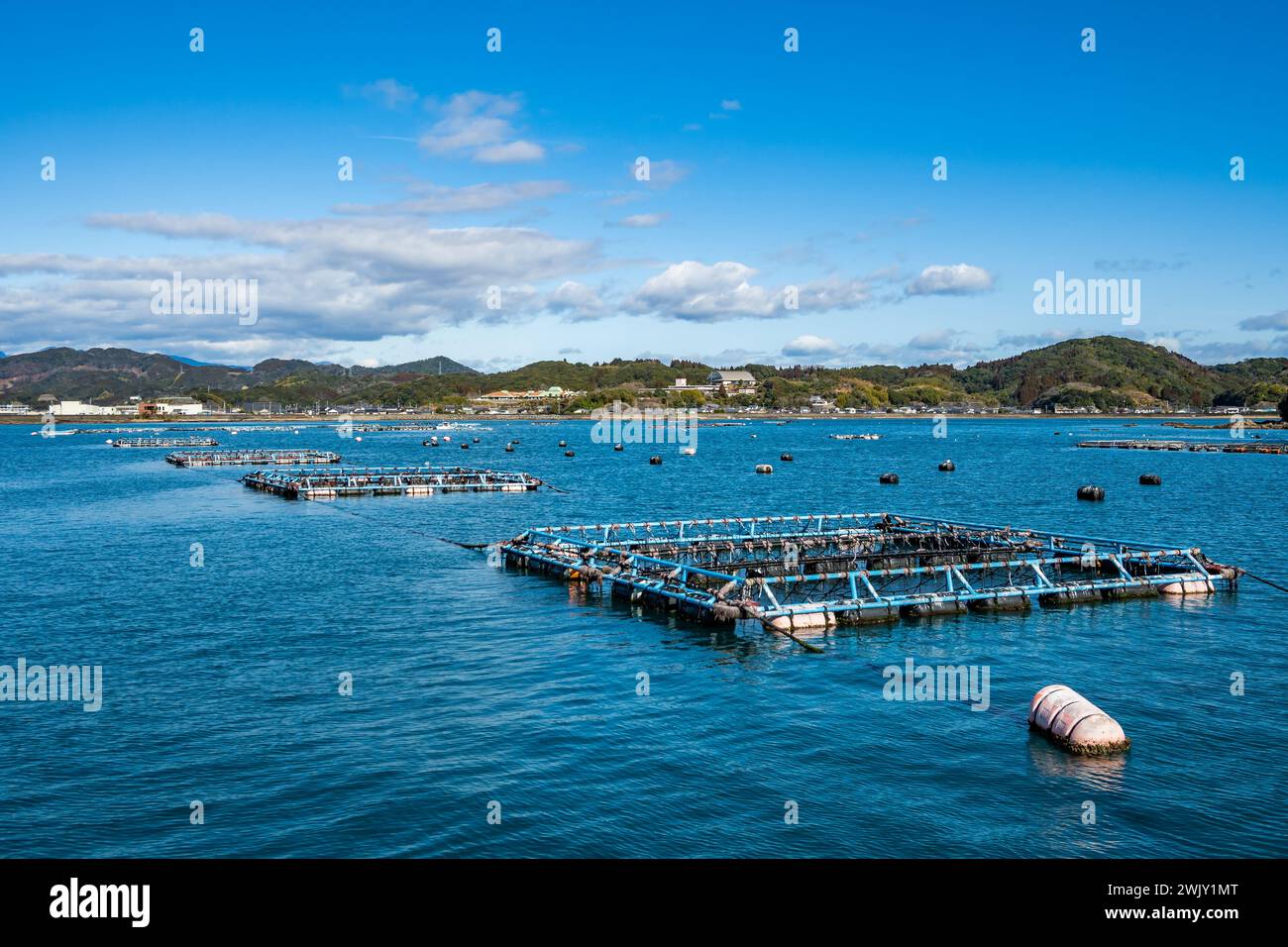 Large scale aquaculture and fish farming along coast of Japan Stock ...