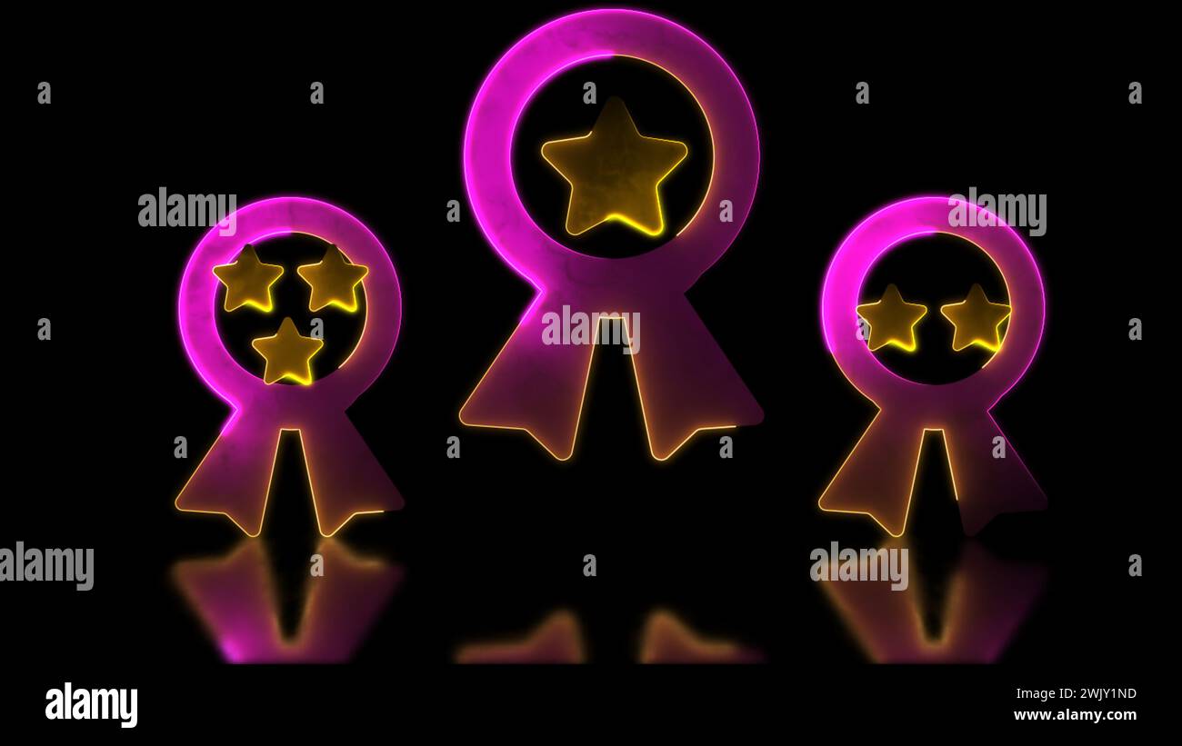 Looping neon glow effect 1st, 2nd and 3rd prize icons, black background ...