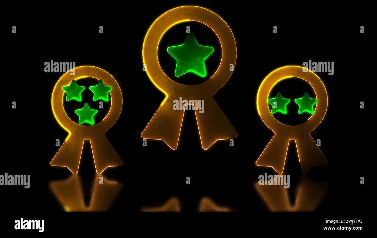 Looping neon glow effect 1st, 2nd and 3rd prize icons, black background ...