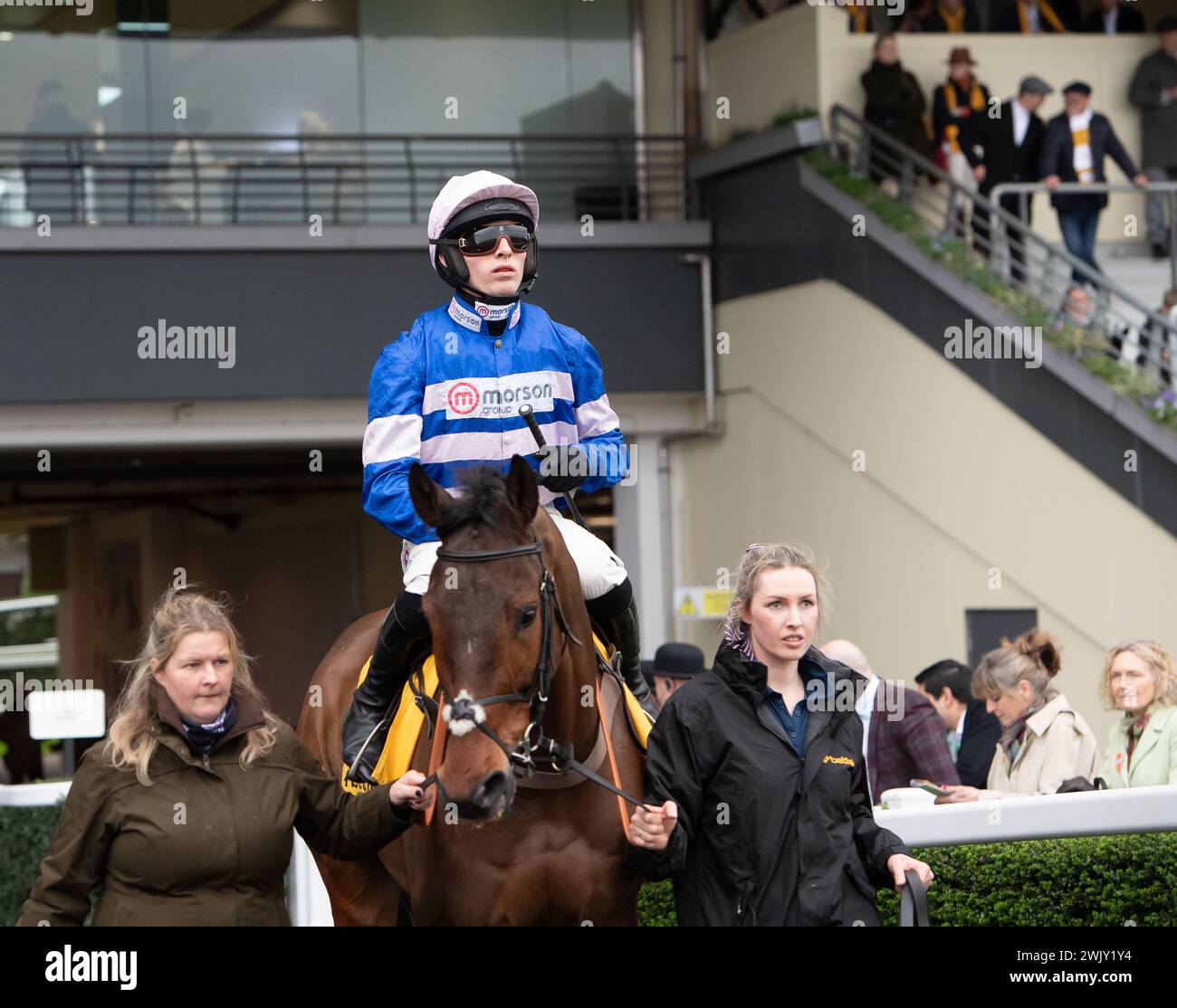 Ascot, Berkshire, UK. 17th February, 2024. Jockey Harry Cobden rides ...