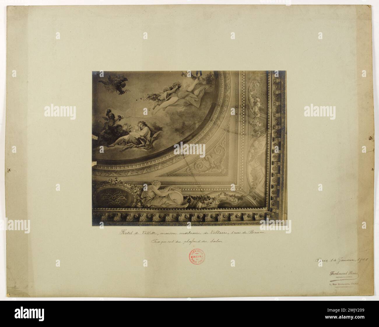 Detail of the ceiling of the Hôtel de Villette lounge, Voltaire ...