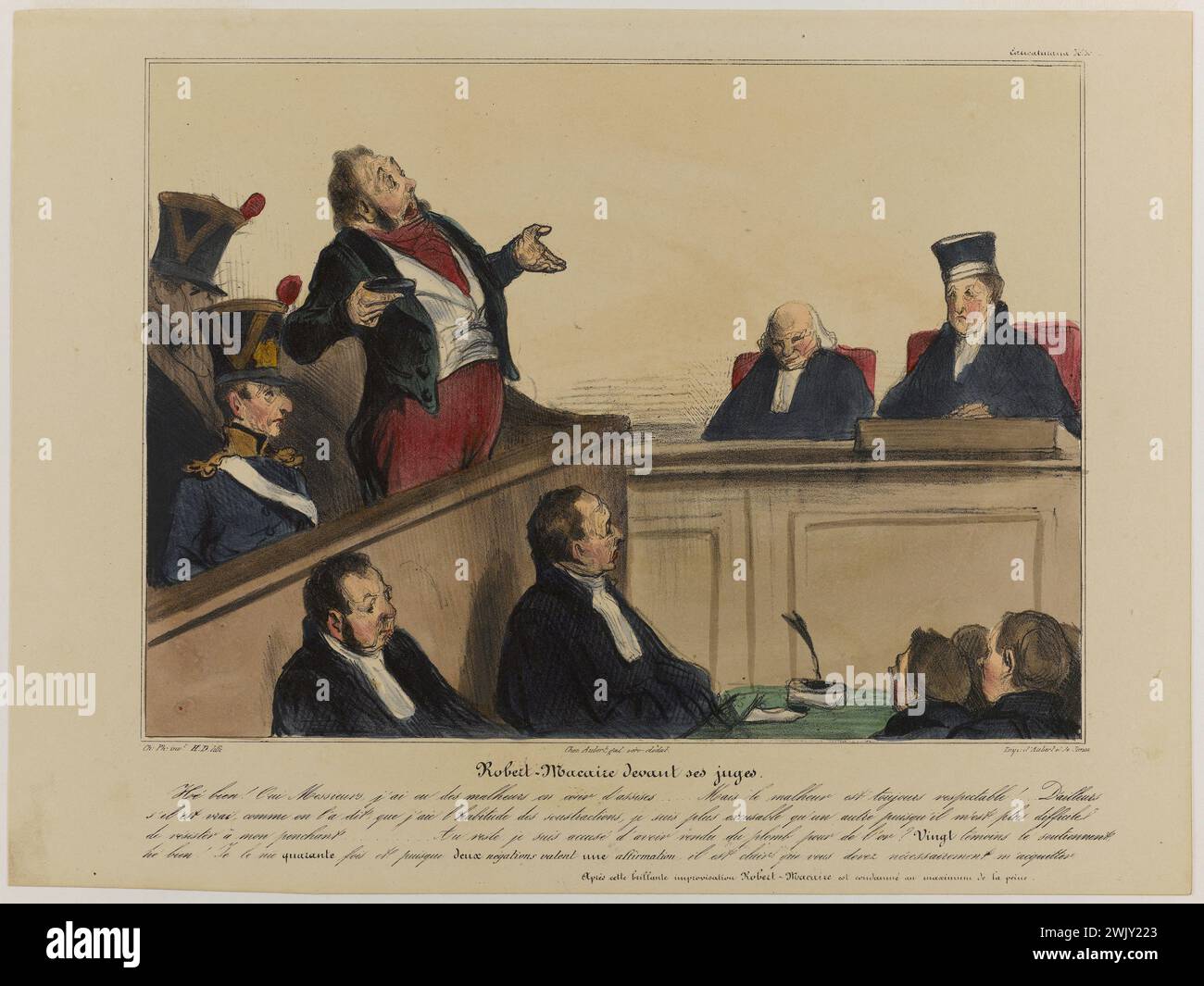 Honoré Daumier (1808-1879). "Robert Macaire before his judges". Colored ...