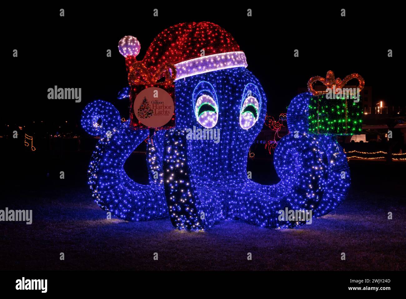 Wire framed octopus decorated with Christmas lights at the annual ...