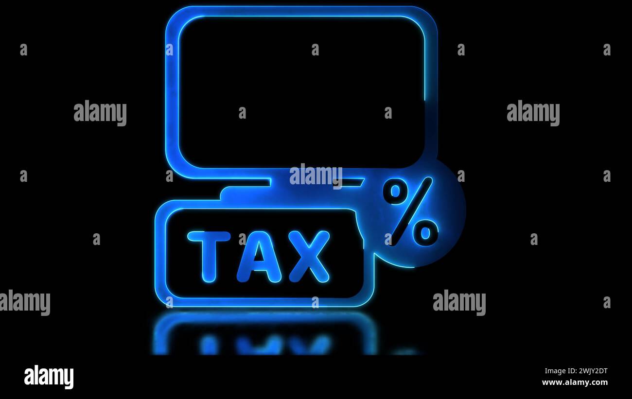 Looping neon glow effect tax icons, black background Stock Photo - Alamy