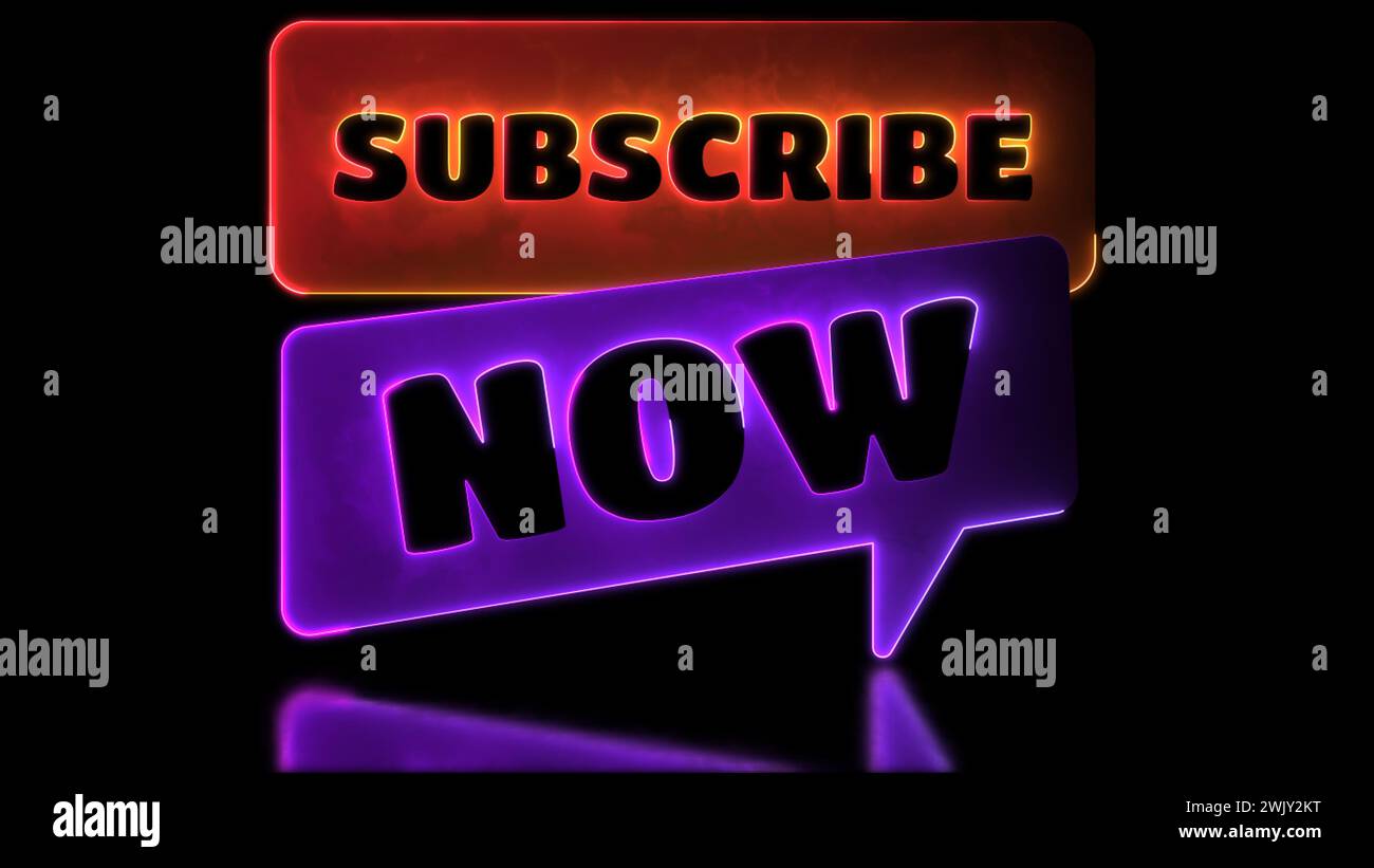 Looping neon glow effect subscribe now icons, black background Stock ...