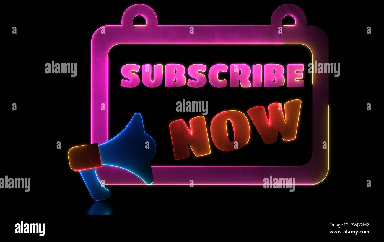 Looping neon glow effect subscribe now icons, black background Stock ...