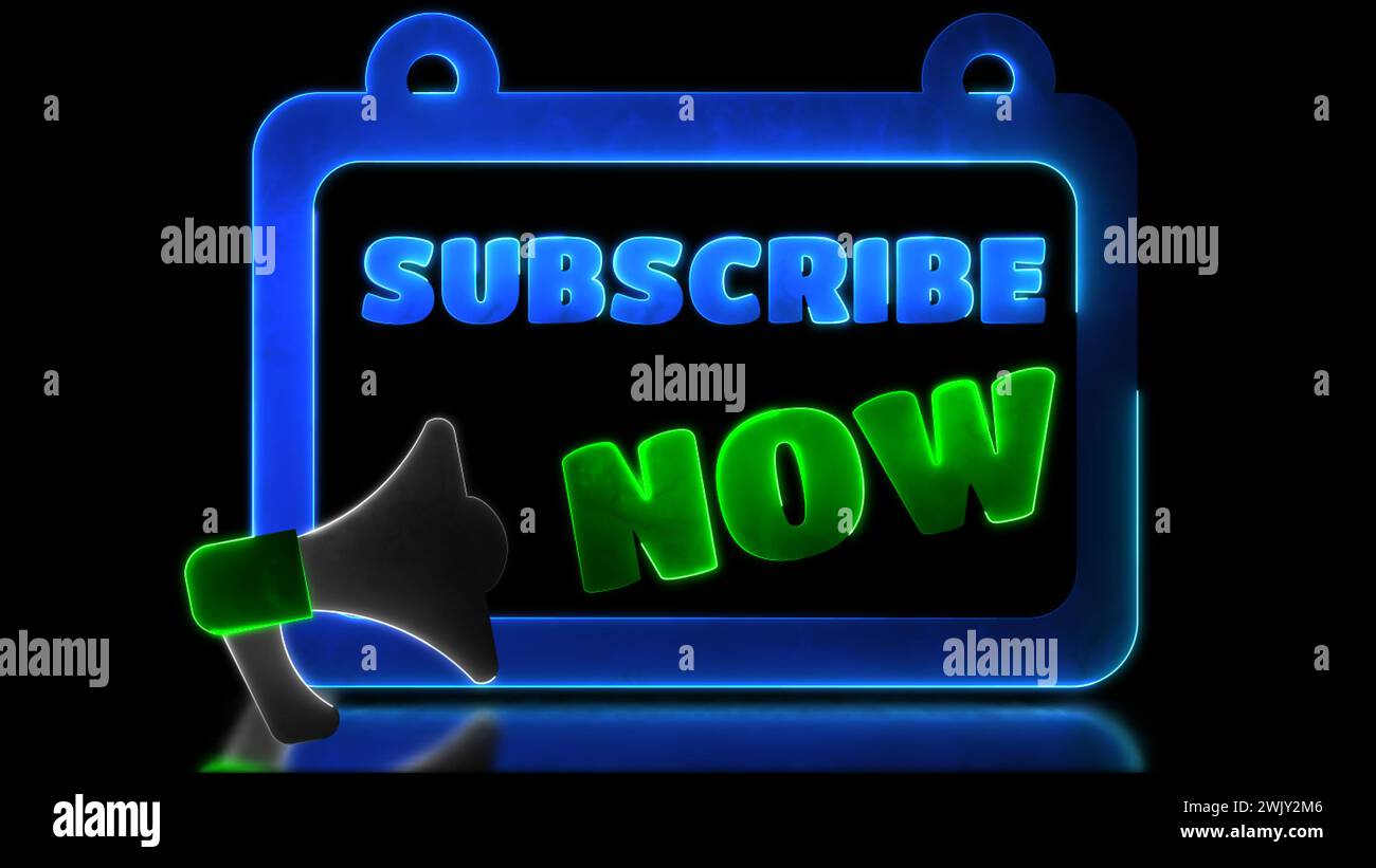 Looping neon glow effect subscribe now icons, black background Stock ...