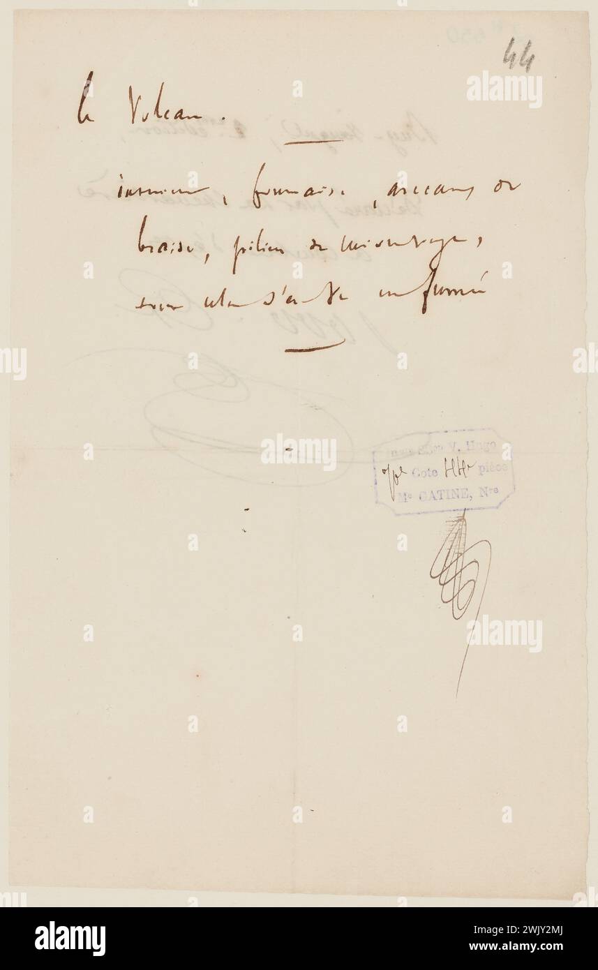 Hugo, Victor (N.1802-02-26-D.1885-05-22), COPEAU (note, Le Volcan ...