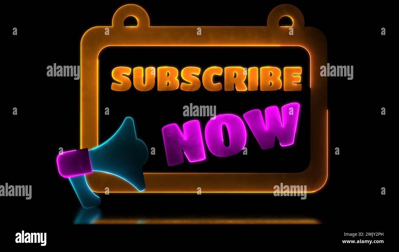 Looping neon glow effect subscribe now icons, black background Stock ...