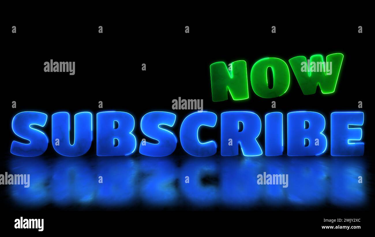Looping neon glow effect subscribe now icons, black background Stock ...