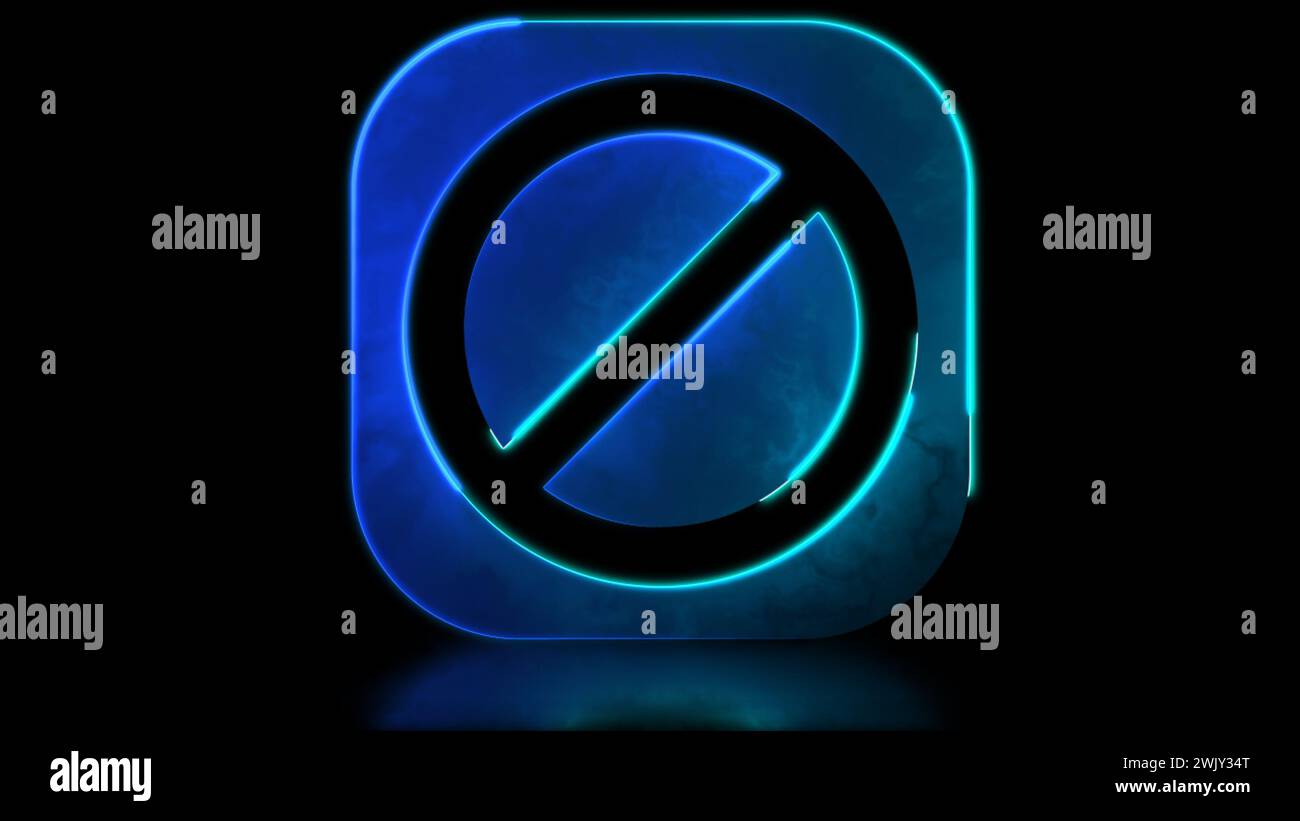 Looping glowing neon effect. Stop icon. Black background Stock Photo ...