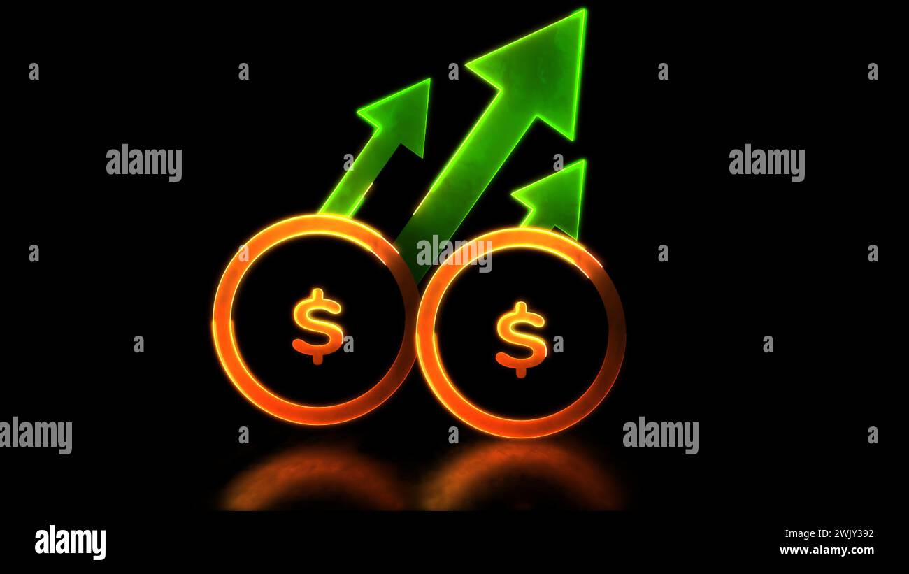 Looping neon glow effect Money icon with financial graph showing up ...