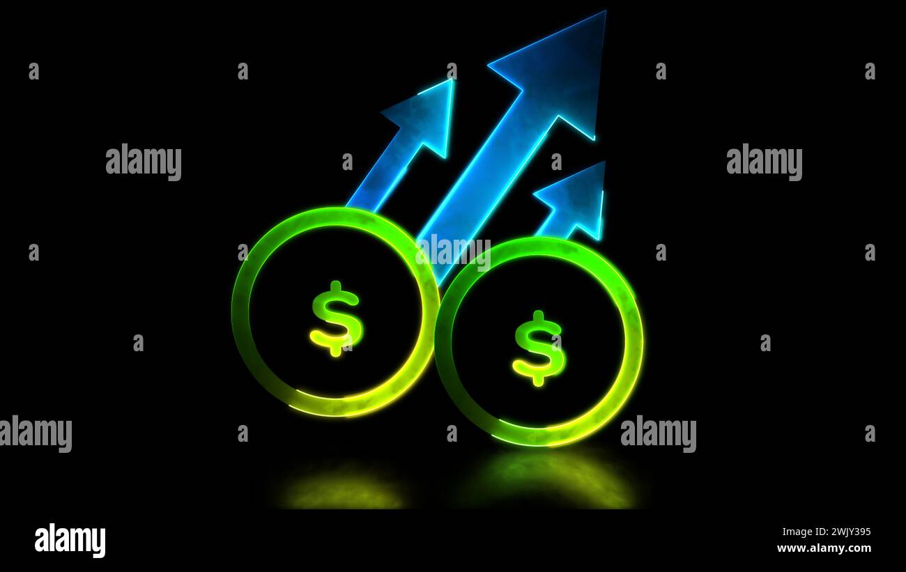 Looping neon glow effect Money icon with financial graph showing up ...
