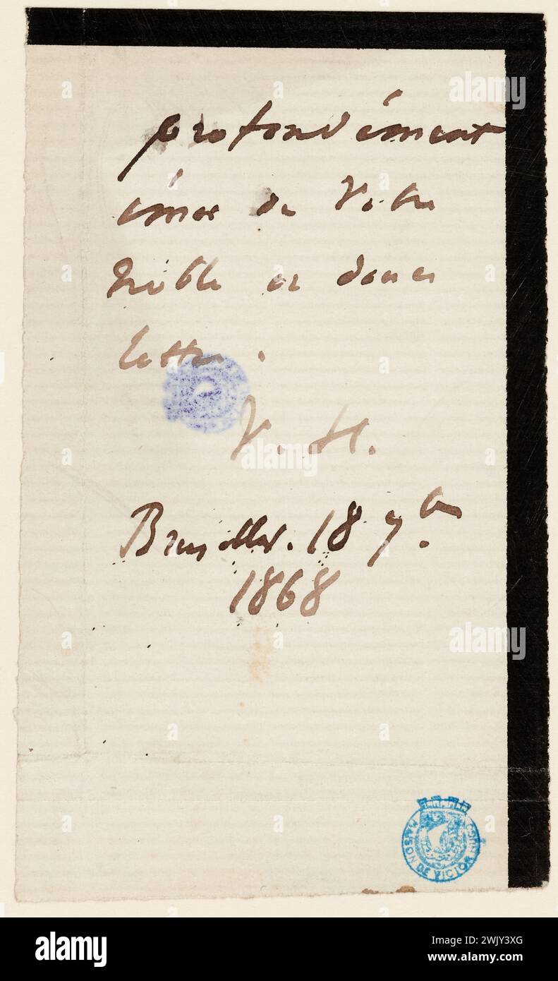 Hugo, Victor (n.1802-02-26-D.1885-05-22), handwritten ticket to X ...